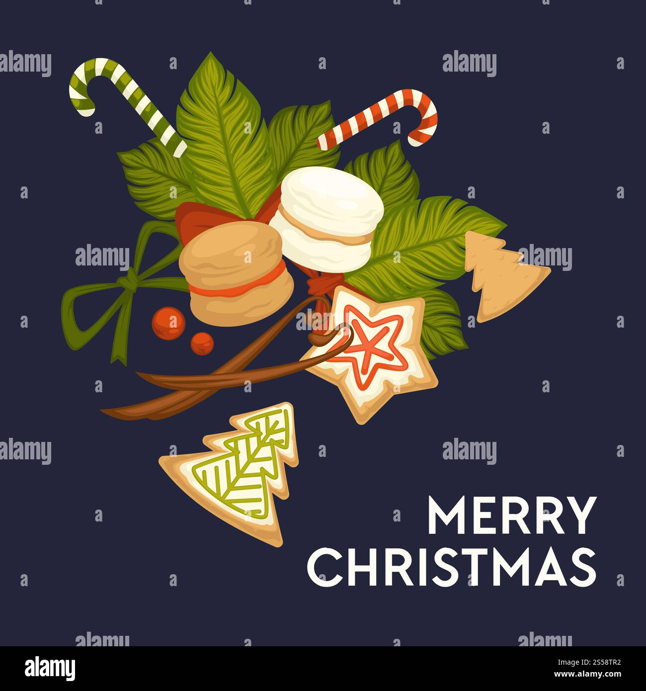 Merry Christmas, winter holiday cookies and sweets vector. Mistletoe ...