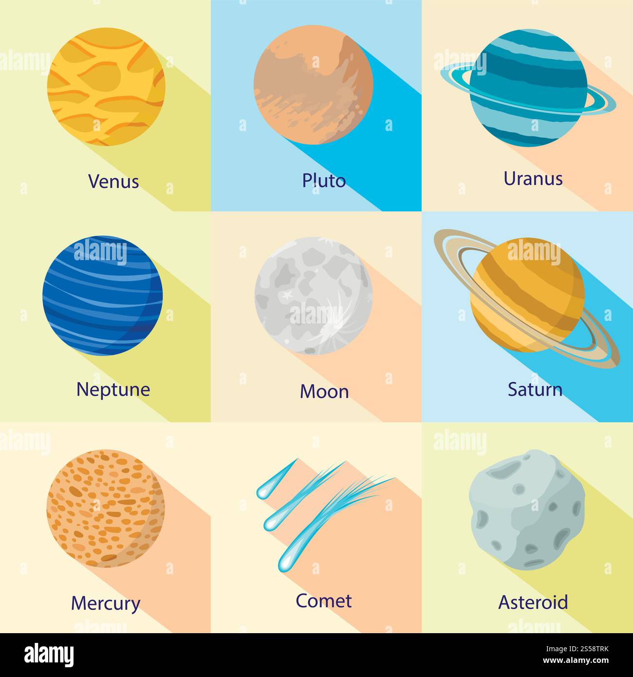 Space planet icon set. Flat set of 9 space planet vector icons for web ...