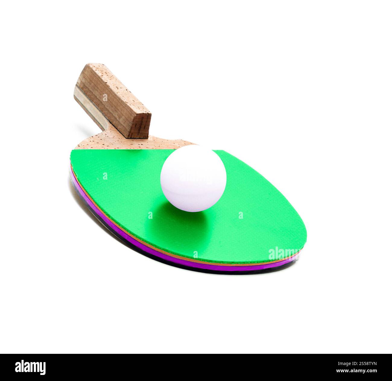 Table tennis racket and ball isolated on white background. Table tennis ...