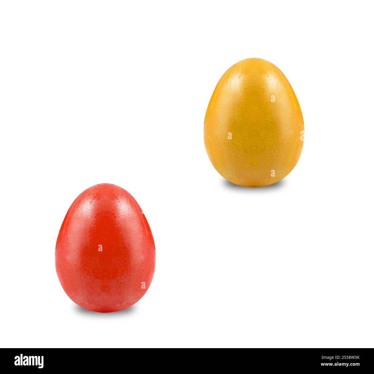 red and yellow easter eggs isolated on white background. red and yellow ...