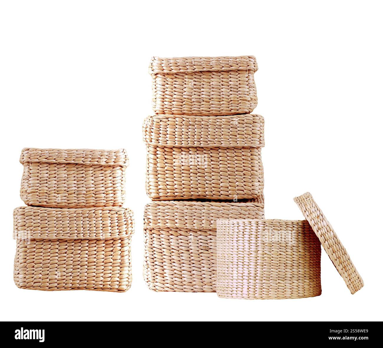 isolated round woven straw basket isolated on white background ...