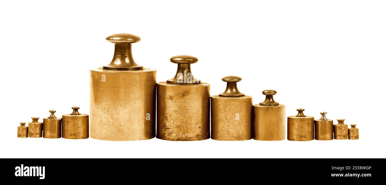set of precision weights for a balance scale isolated on white ...
