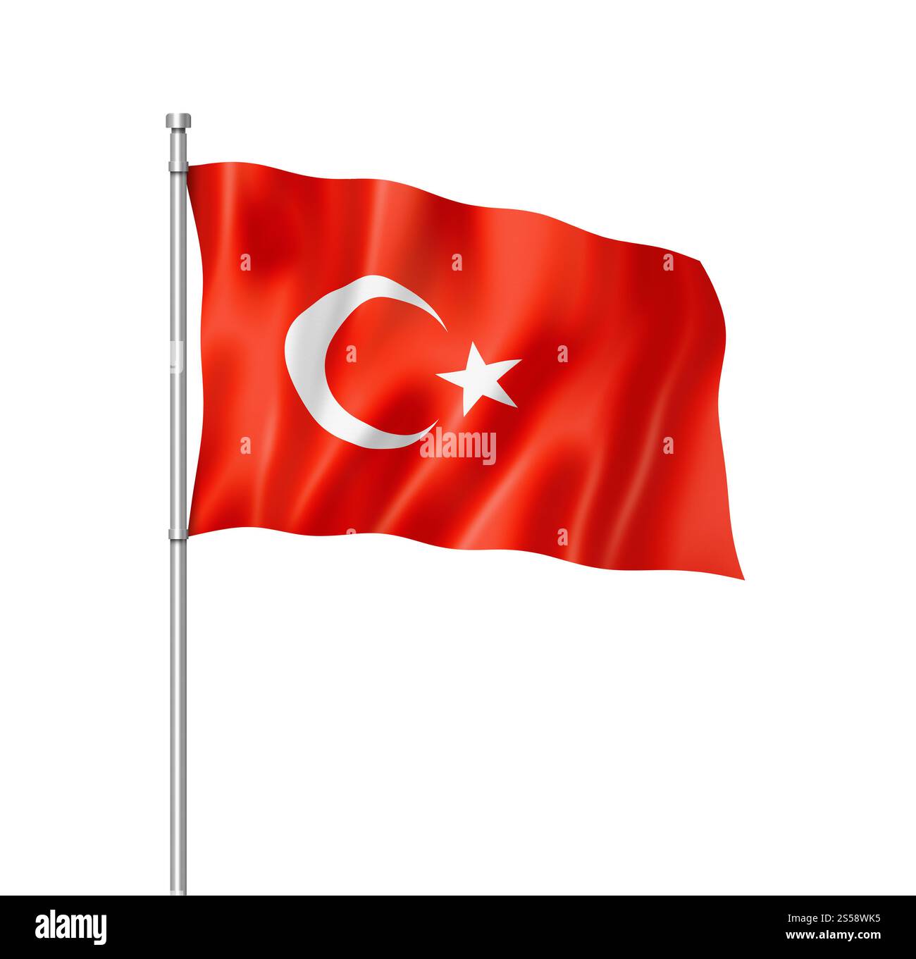 Turkey flag, three dimensional render, isolated on white. Turkish flag ...