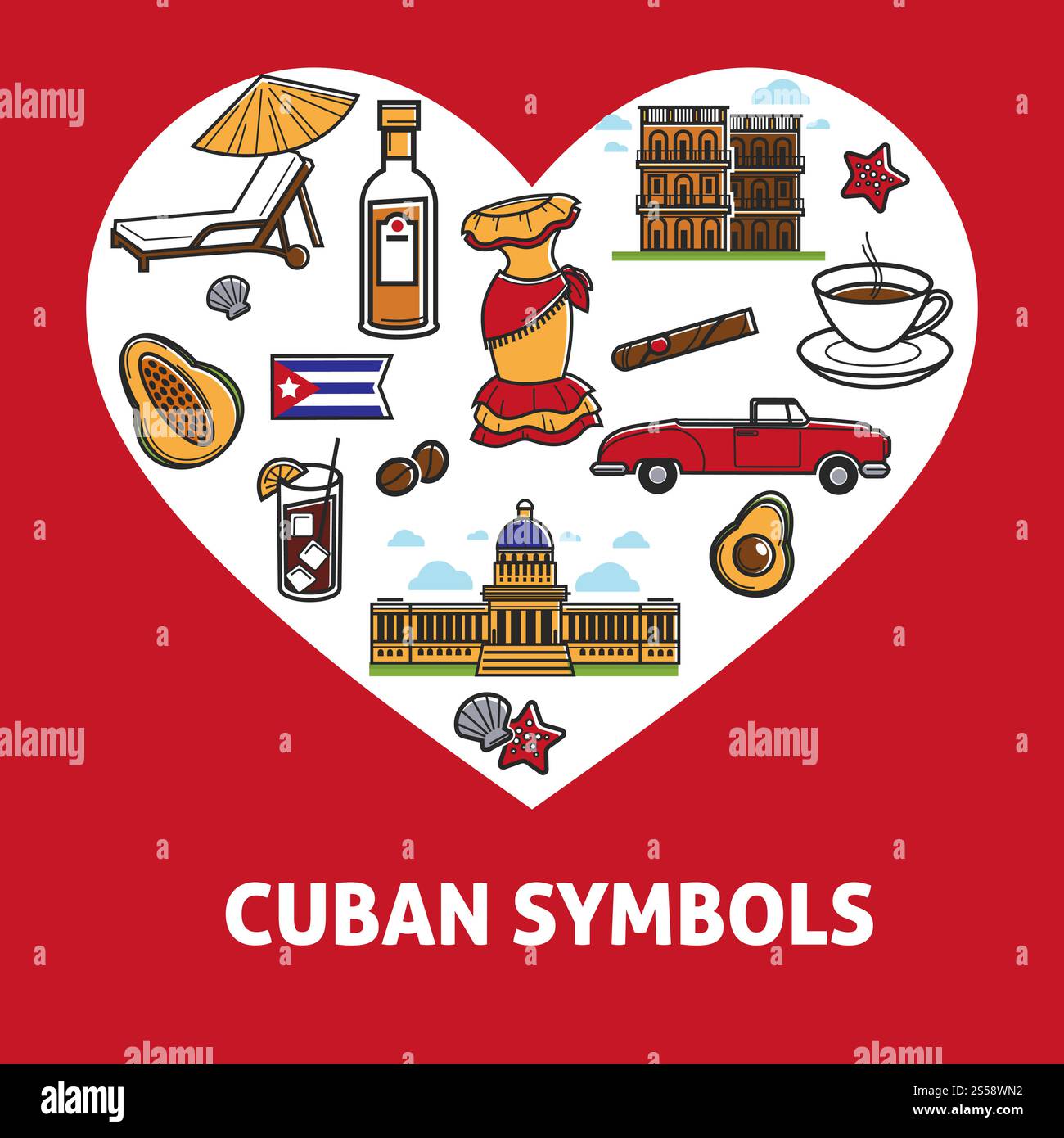 Cuban culture promo banner with national symbols set. Retro cabriolet ...