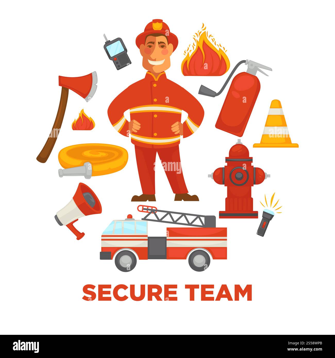 Firefighting and fire protection poster of extinguishing equipment ...