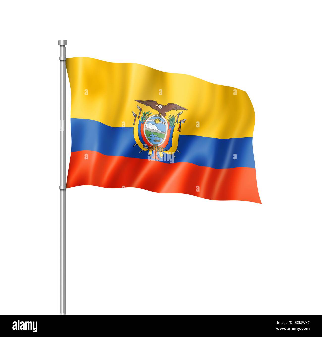 Ecuador flag, three dimensional render, isolated on white. Ecuadorian ...