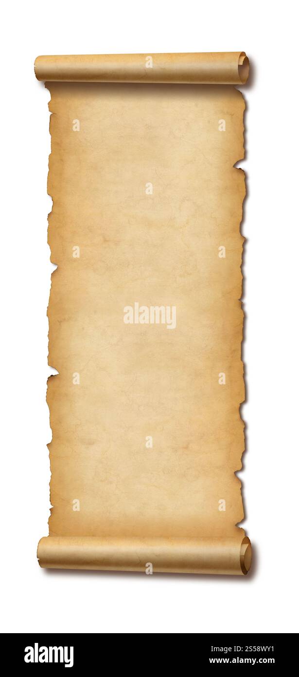 Old paper vertical banner. Parchment scroll isolated on white ...