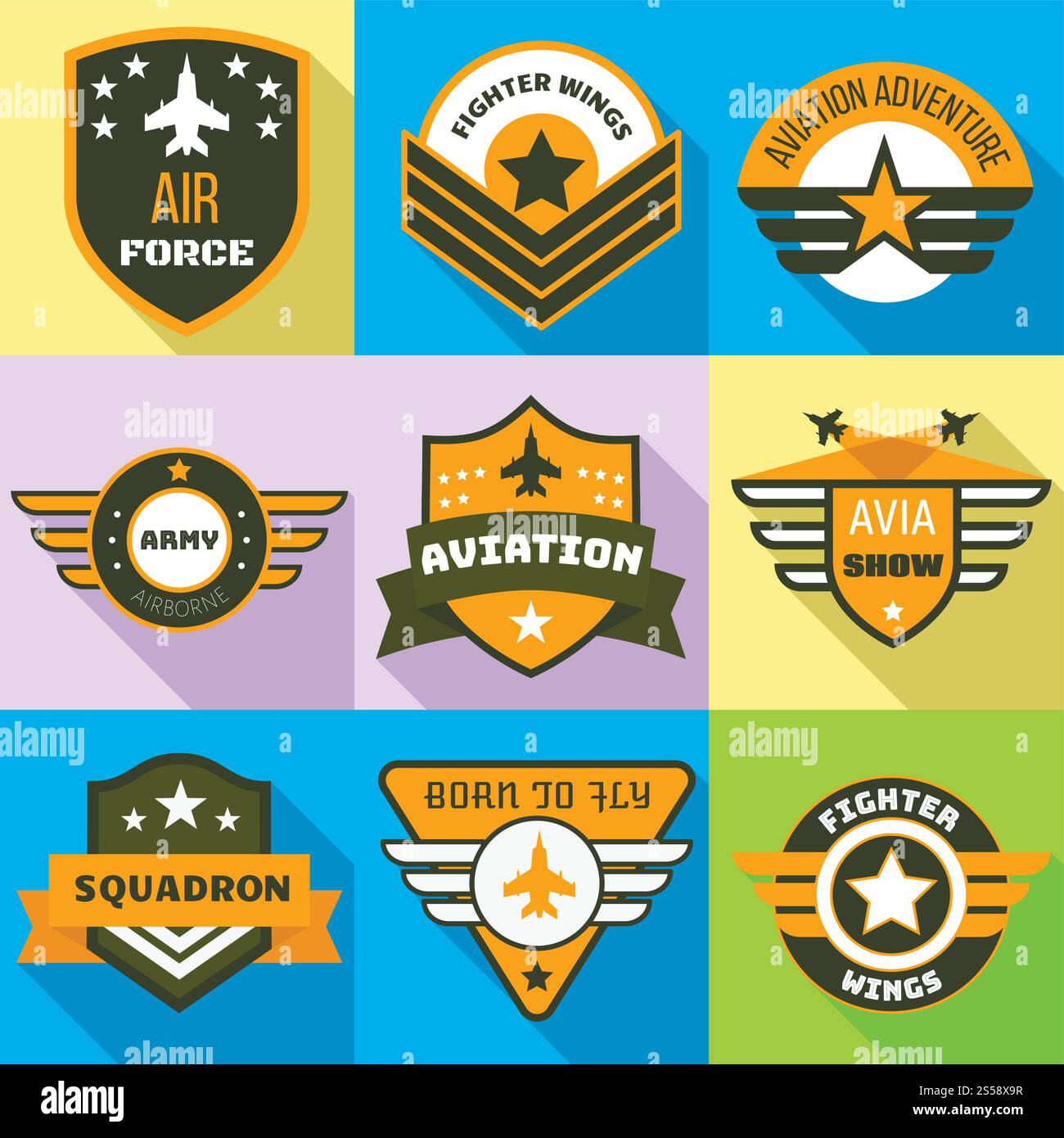 Air force logo set. Flat set of 9 air force vector logo for web design ...