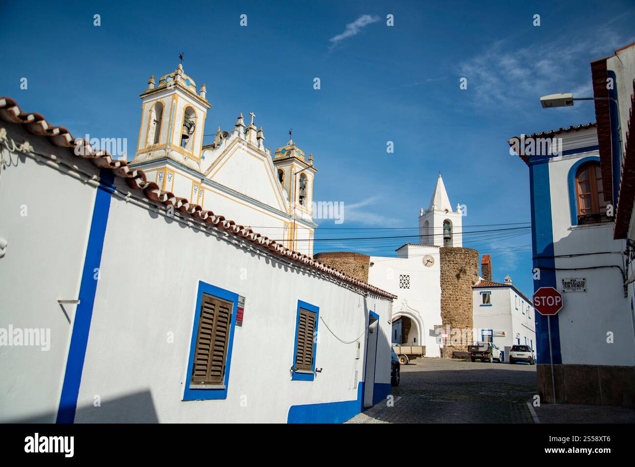 the Church and Igreja Matriz de Redondo and Gate at the Parca Dom Dinis in the Town of Redondo ...