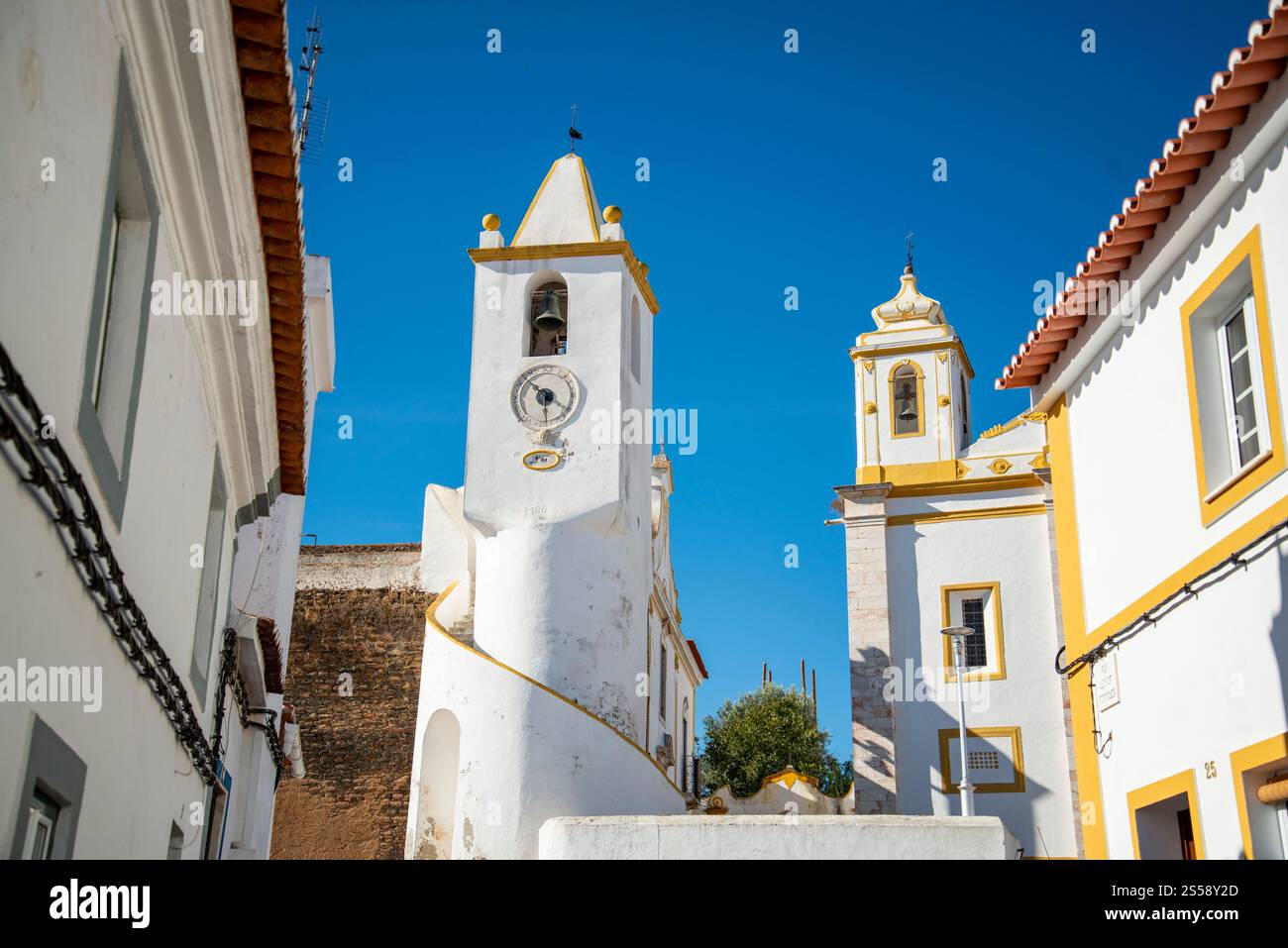 the Igreja of Matriz de Veiros or Igreja de sao Salvador, left, and the ...