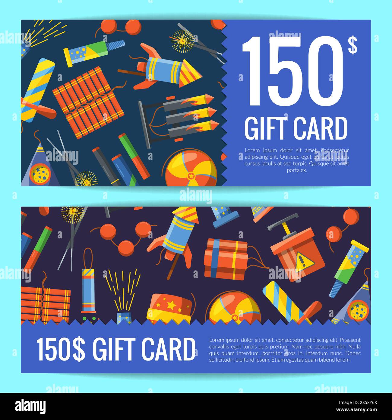 Vector cartoon pyrotechnics discount or gift card voucher templates ...