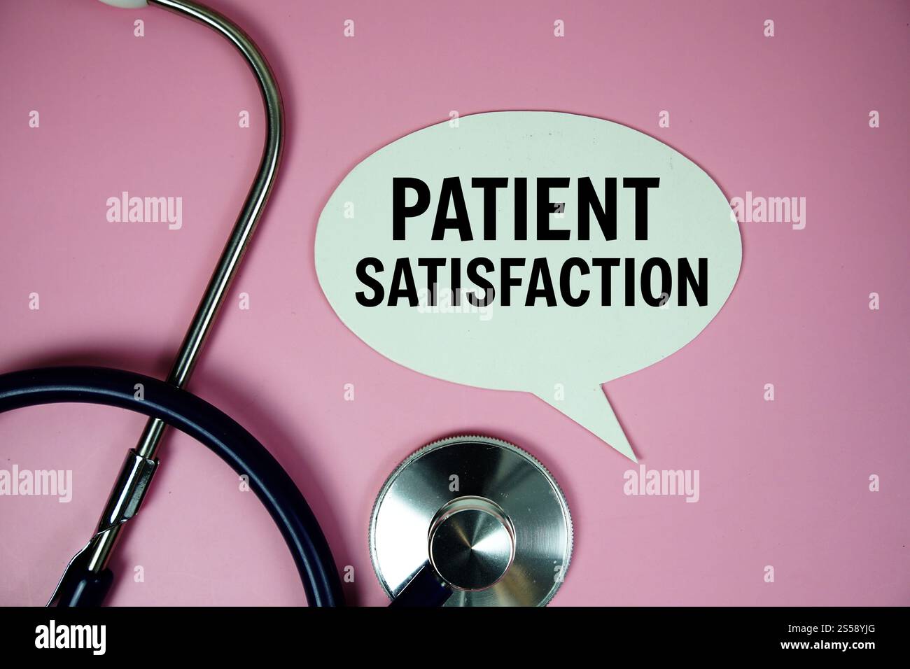 Patient Satisfaction text on speech bubble with stethoscope top view on ...