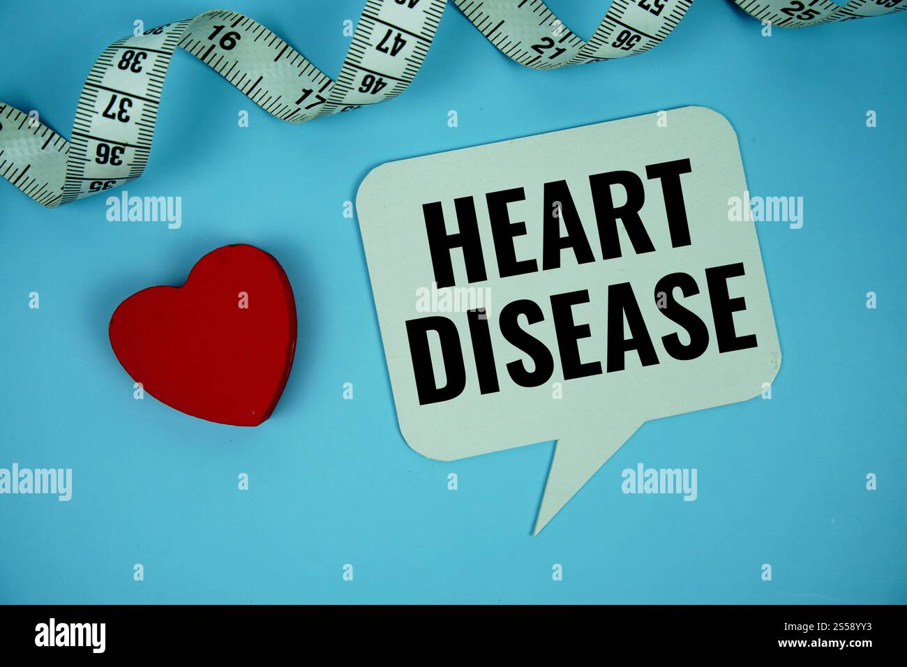 Heart Disease text on speech bubble with red heart with measure tape ...