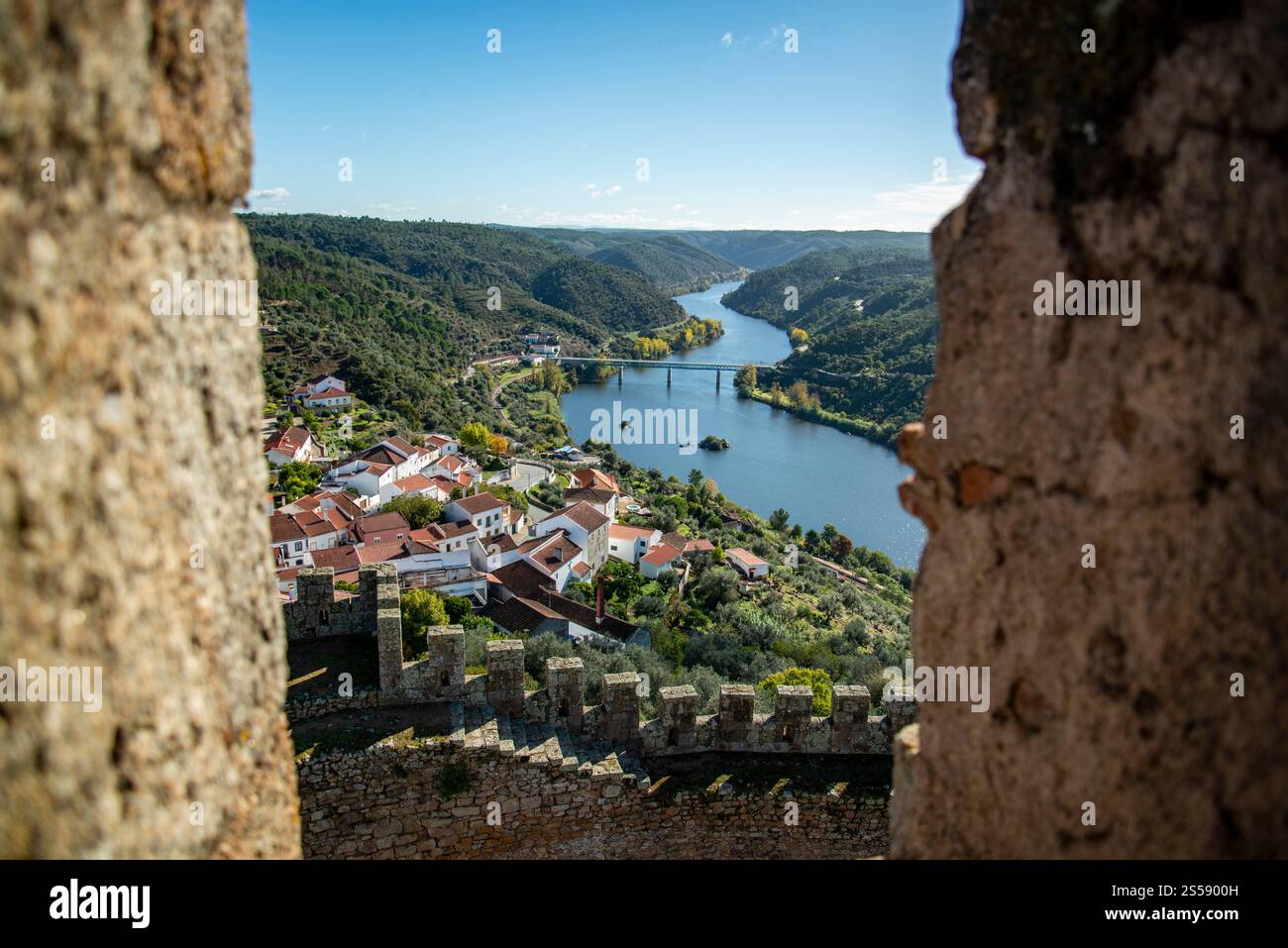 The view from the Castelo de Belver with the landscape of the Rio Tejo ...