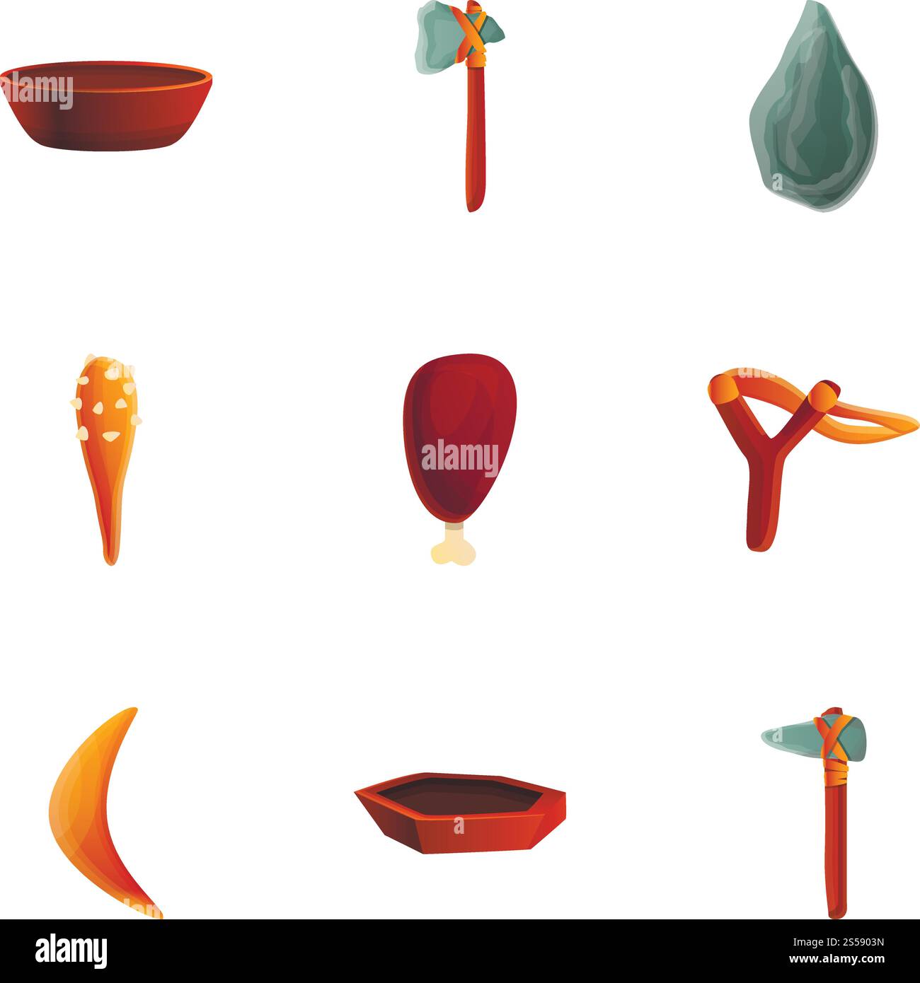 Stone age armor icon set. Cartoon set of 9 stone age armor vector icons ...