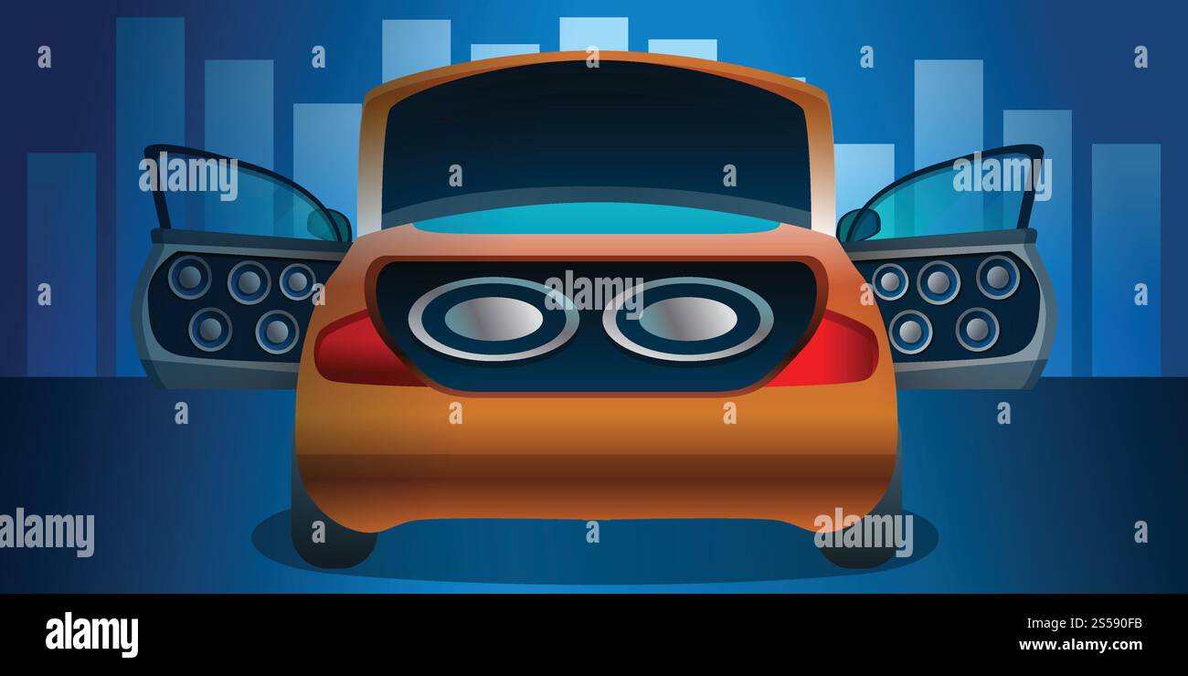 Car audio concept banner. Cartoon illustration of car audio vector ...