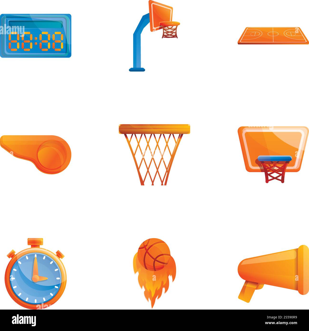 Basketball equipment icon set. Cartoon set of 9 basketball equipment ...