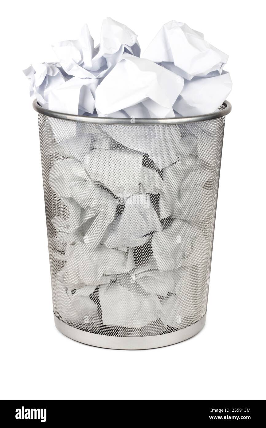 Metal trash bin for paper isolated on white. Metal trash bin for paper ...