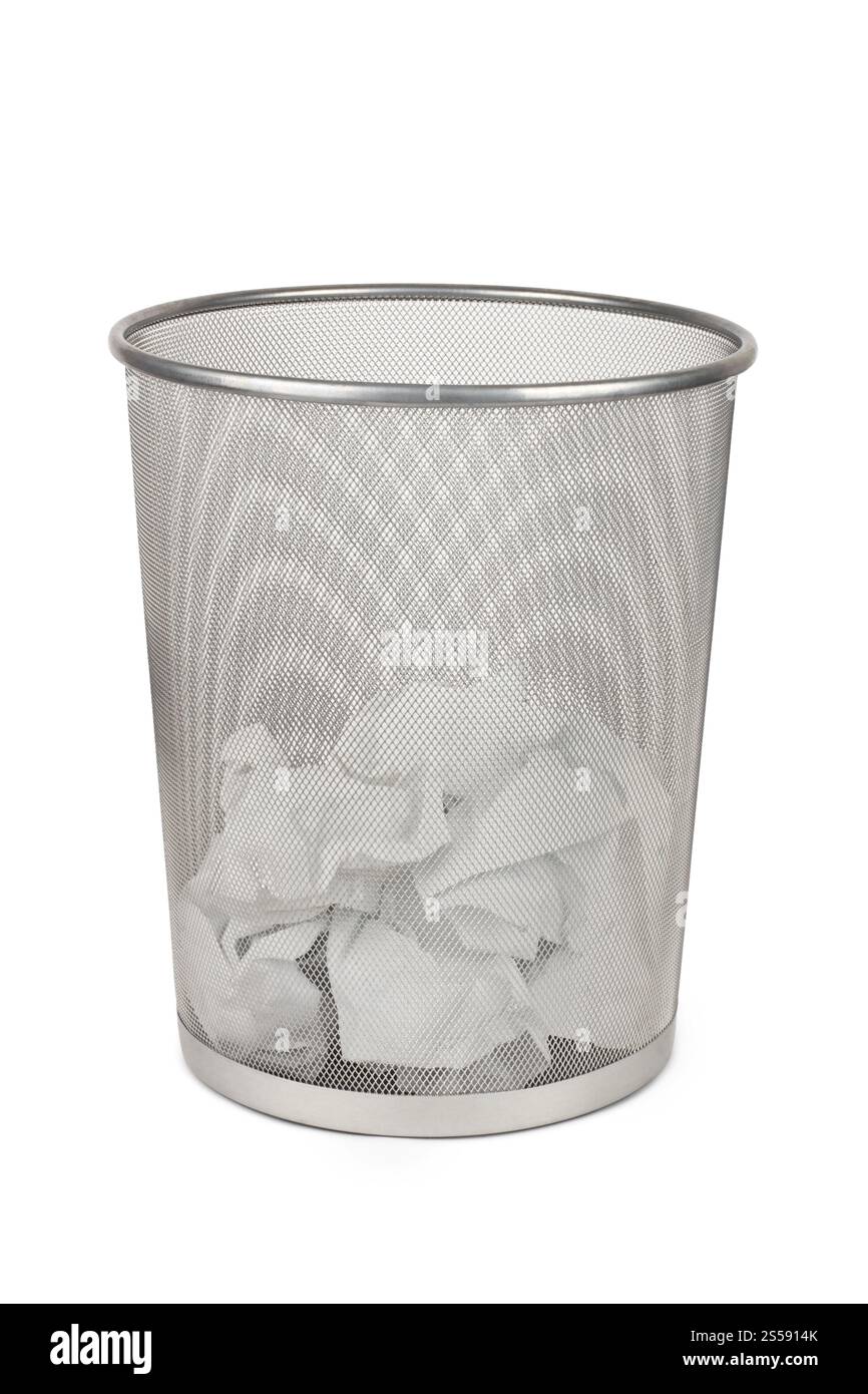 Metal trash bin for paper isolated on white. Metal trash bin for paper ...