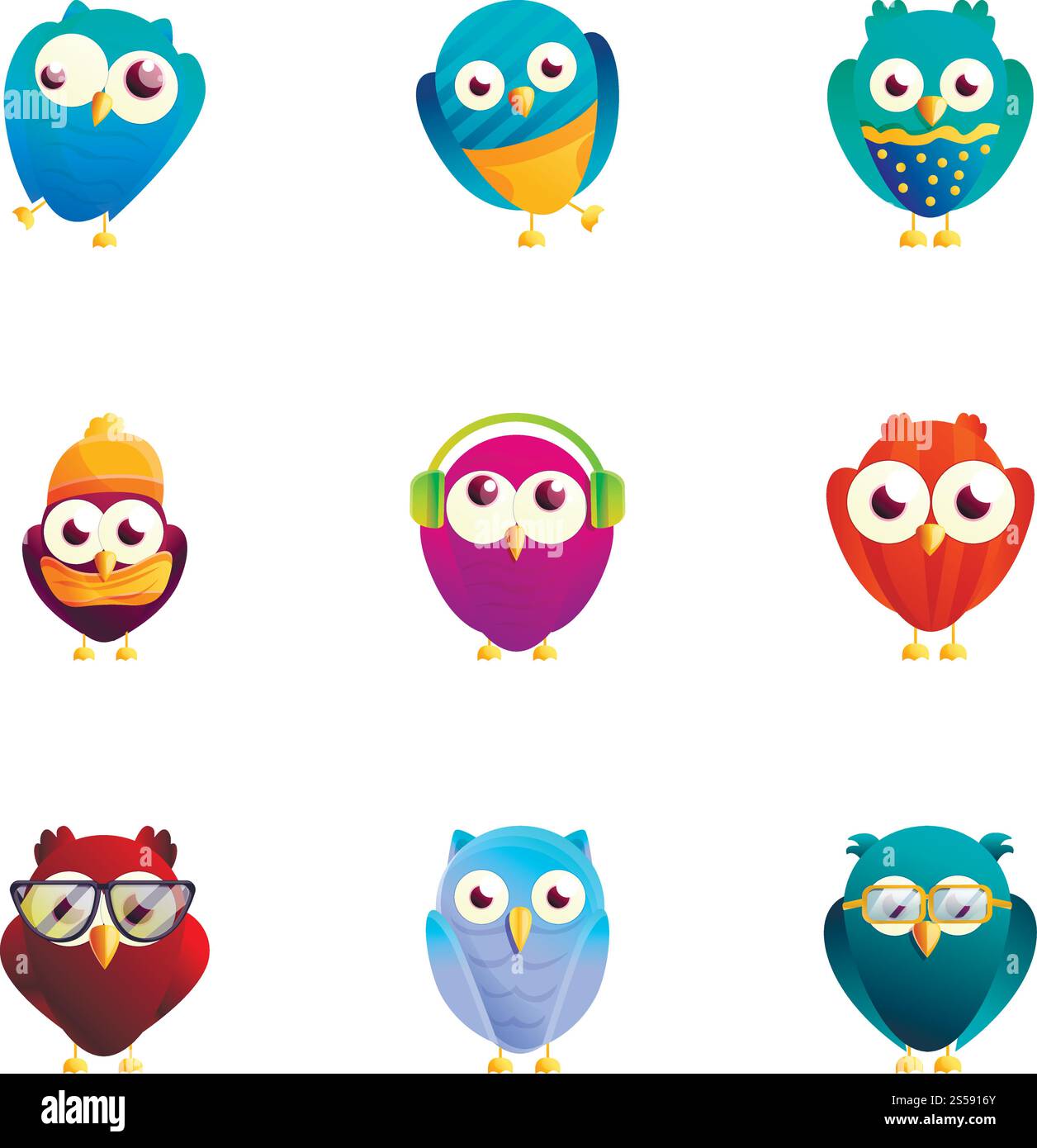 Colorful birds icon set. Cartoon set of 9 colorful birds vector icons ...