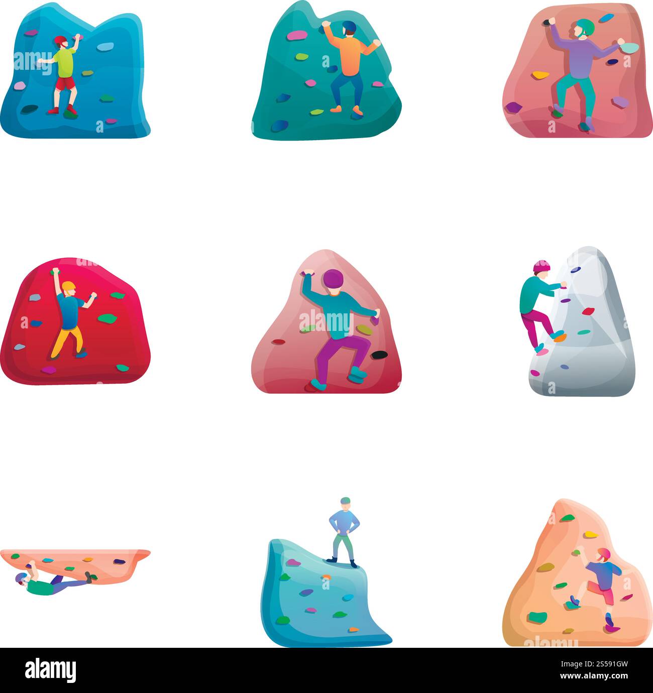 Indoor climbing icon set. Cartoon set of 9 indoor climbing vector icons ...