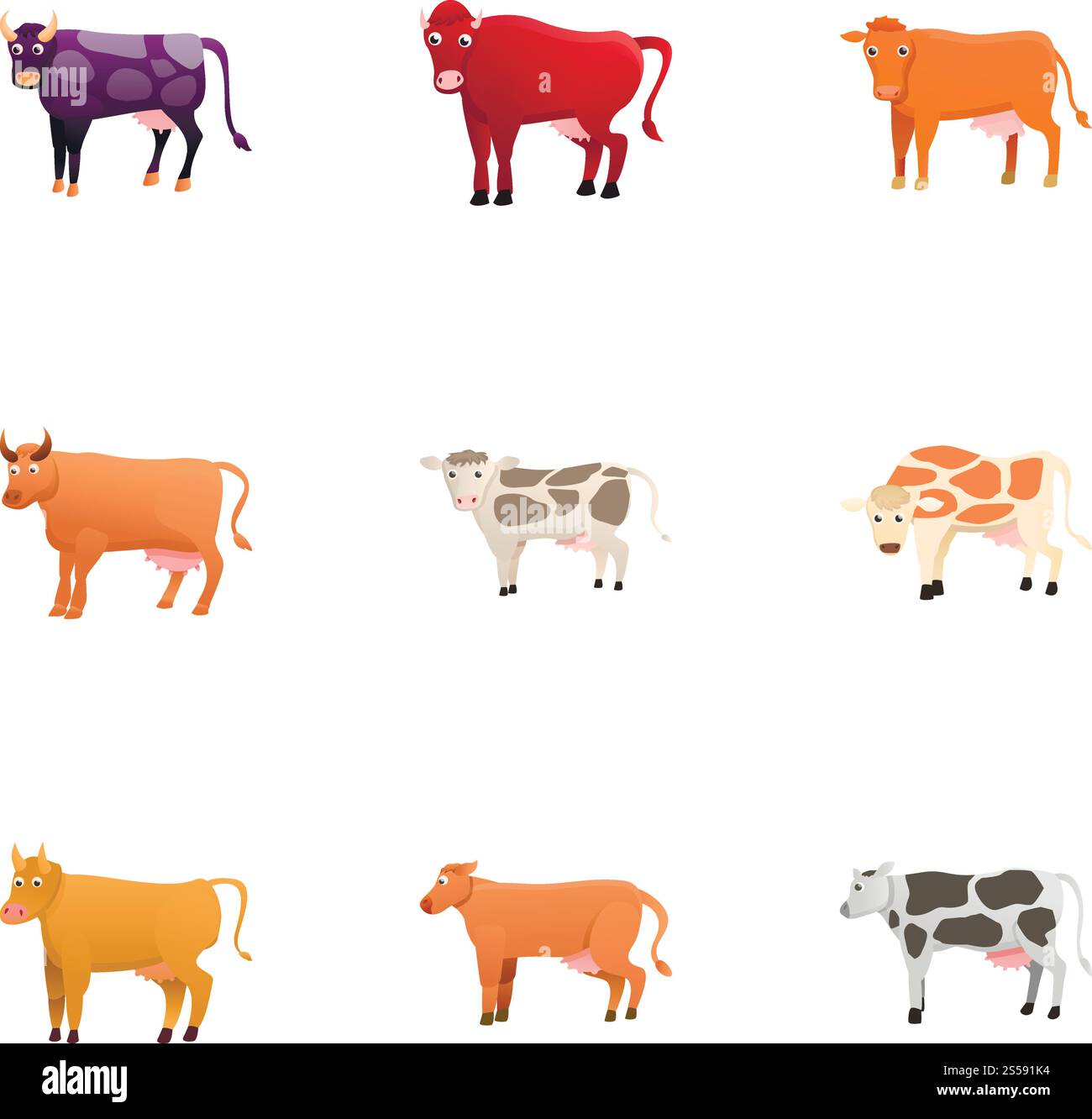 Farm cow icon set. Cartoon set of 9 farm cow vector icons for web ...