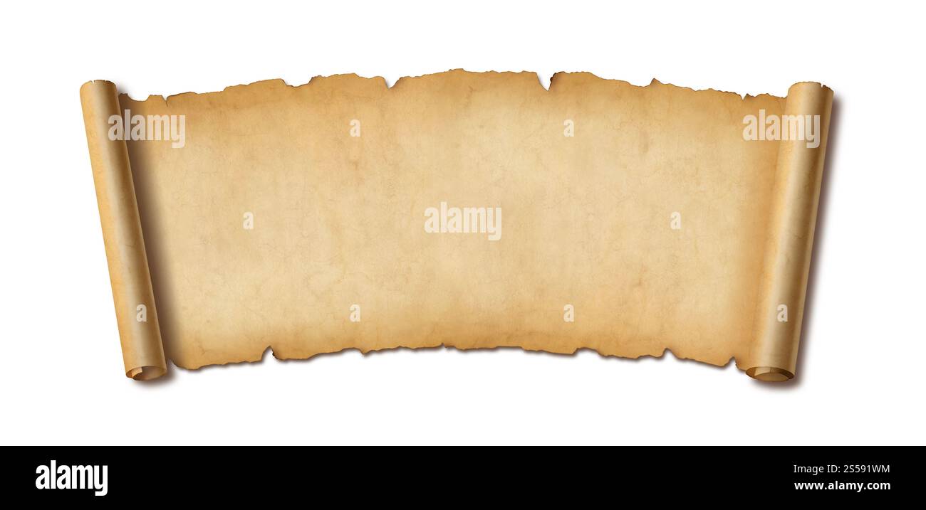 Old paper horizontal banner. Parchment scroll isolated on white ...