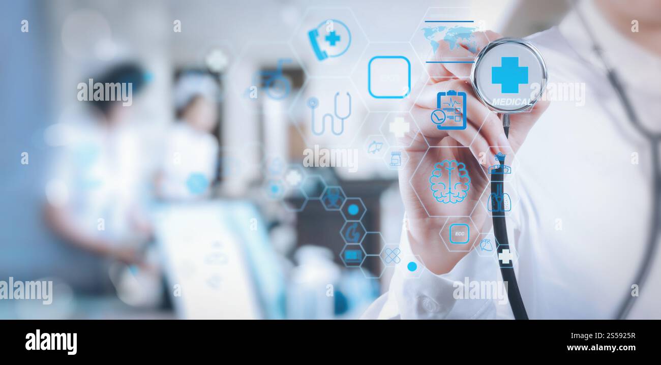 Health care and medical technology services concept.Doctor with ...