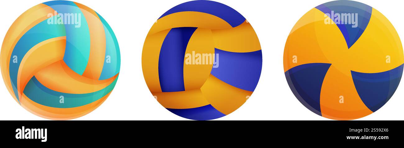 Volleyball icons set. Cartoon set of volleyball vector icons for web ...