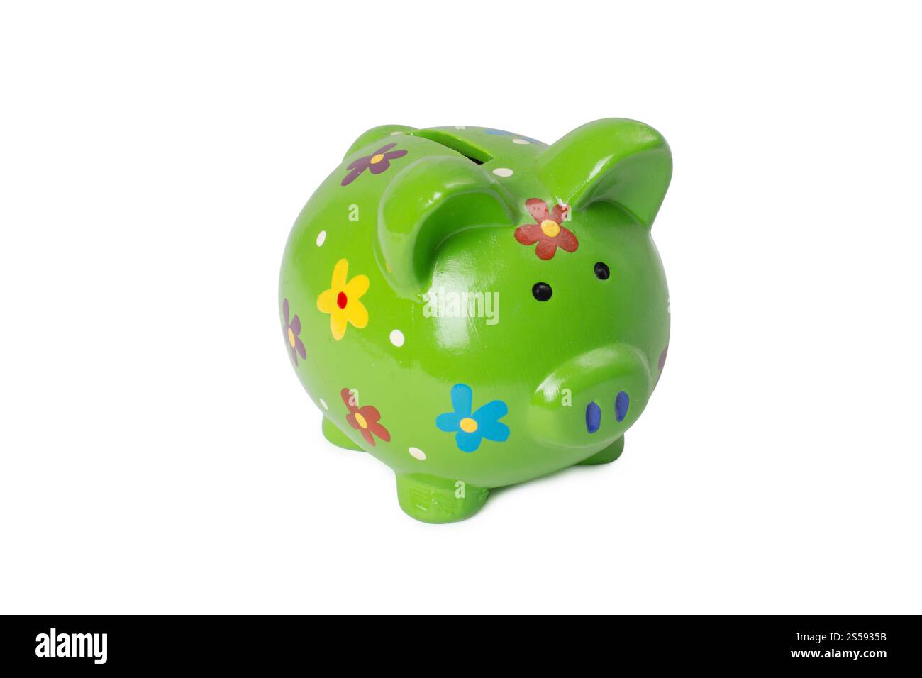 Green piggy bank or money box isolated on white background. Green piggy ...