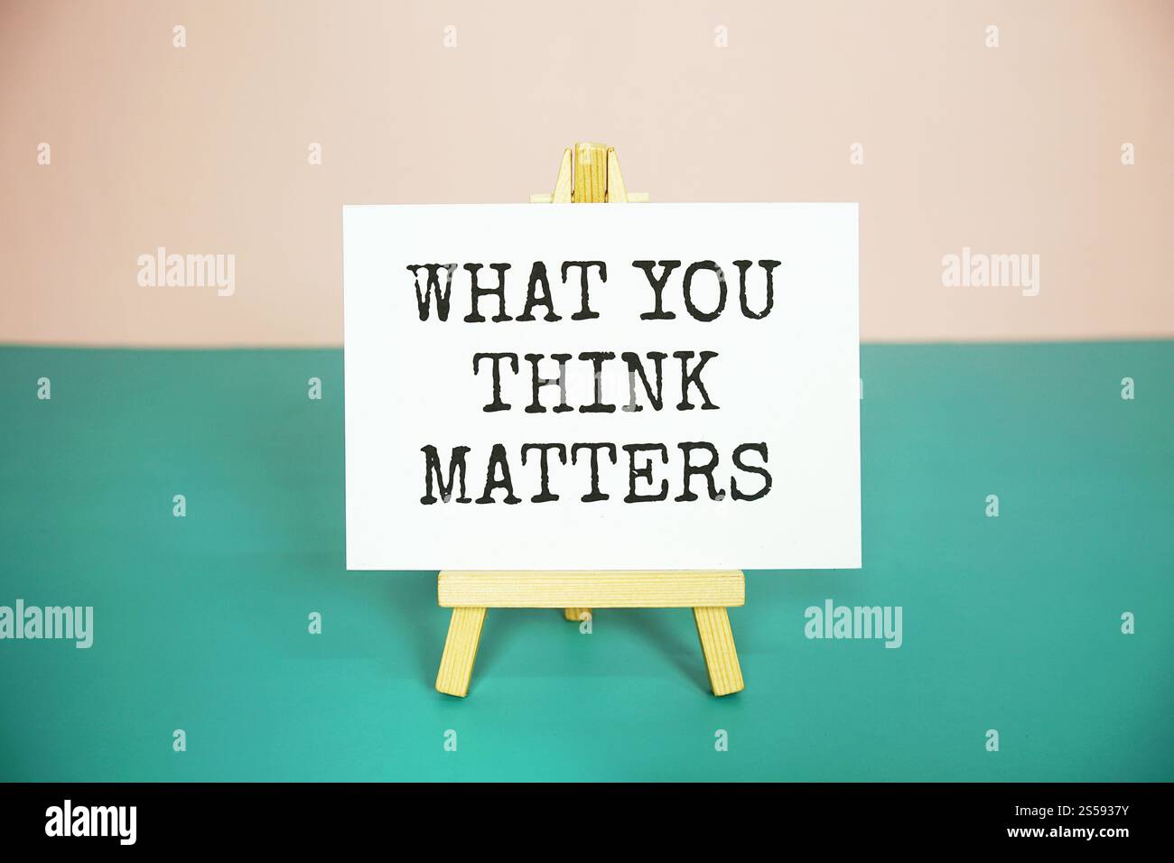 What you think matters text message with easel on blue background Stock ...