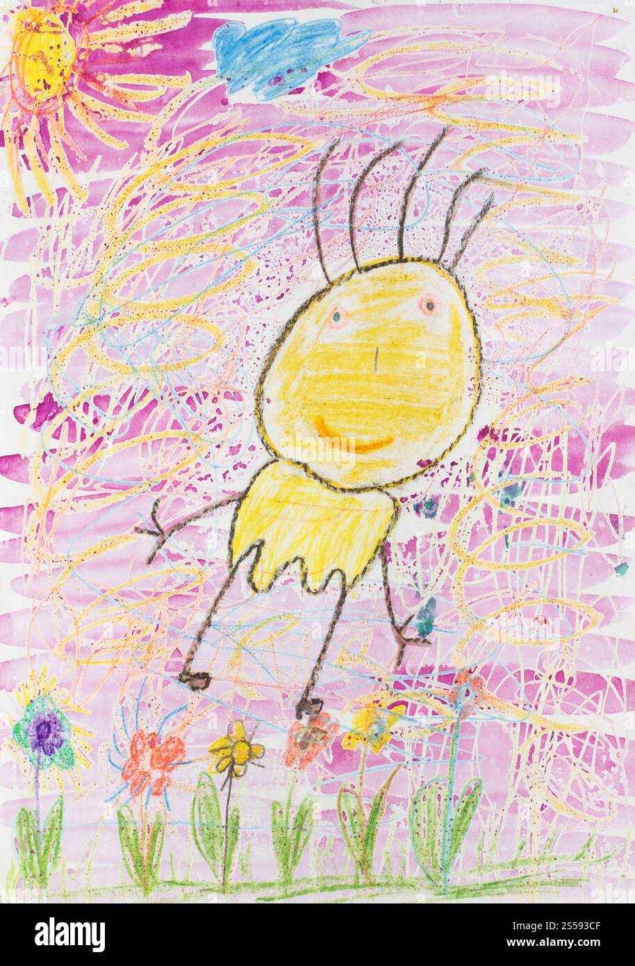 Painting of easter bunny - children style background. Painting of ...