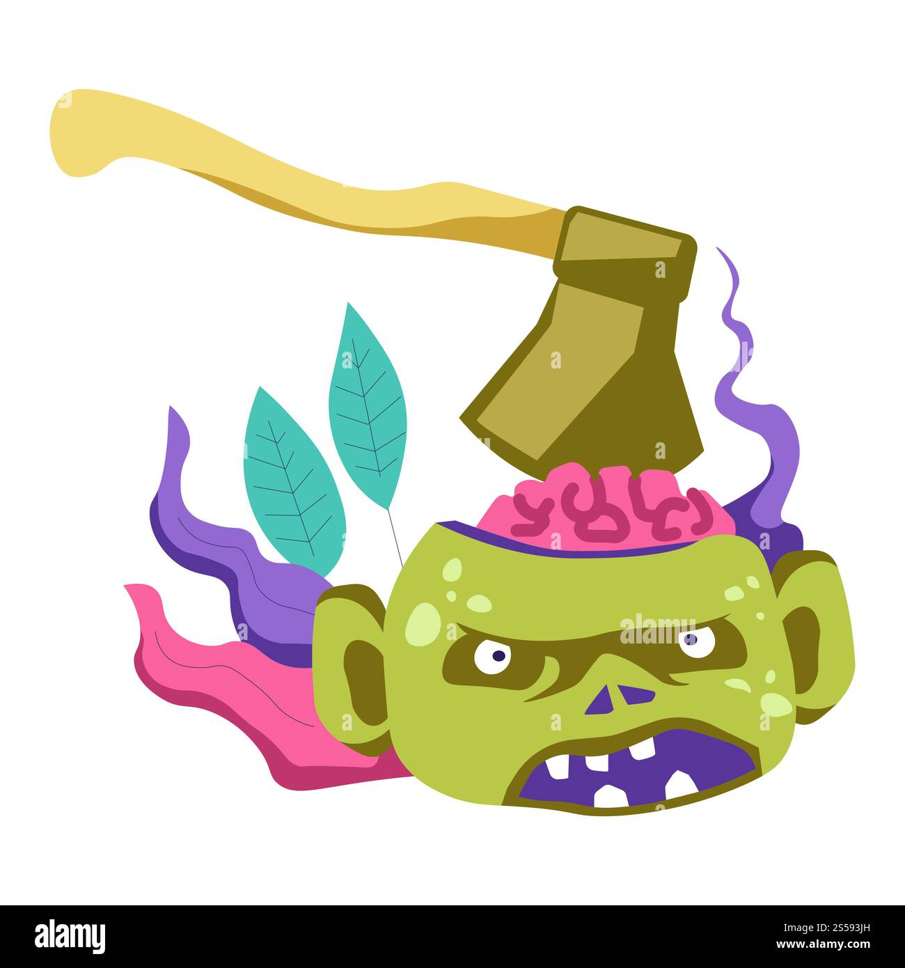 Zombie living creature with sharp ax in brain vector. Dead corpse of ...