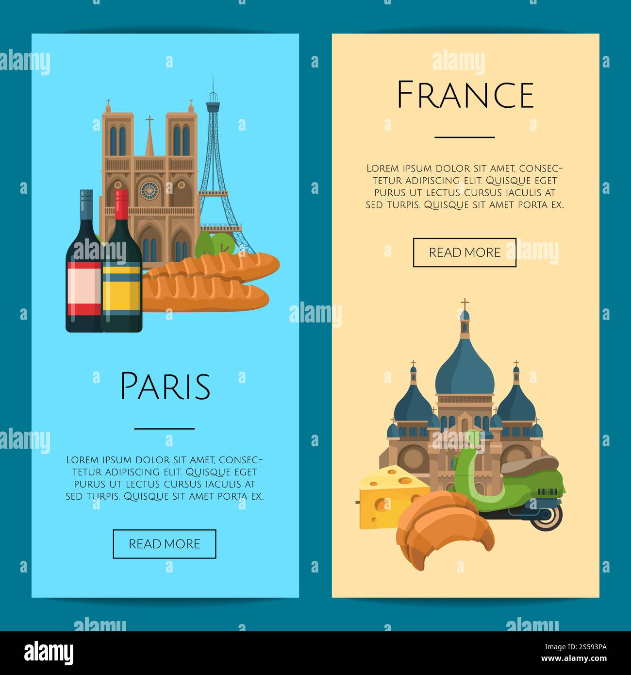 French charm. Vector cartoon France sights and objects vertical web ...