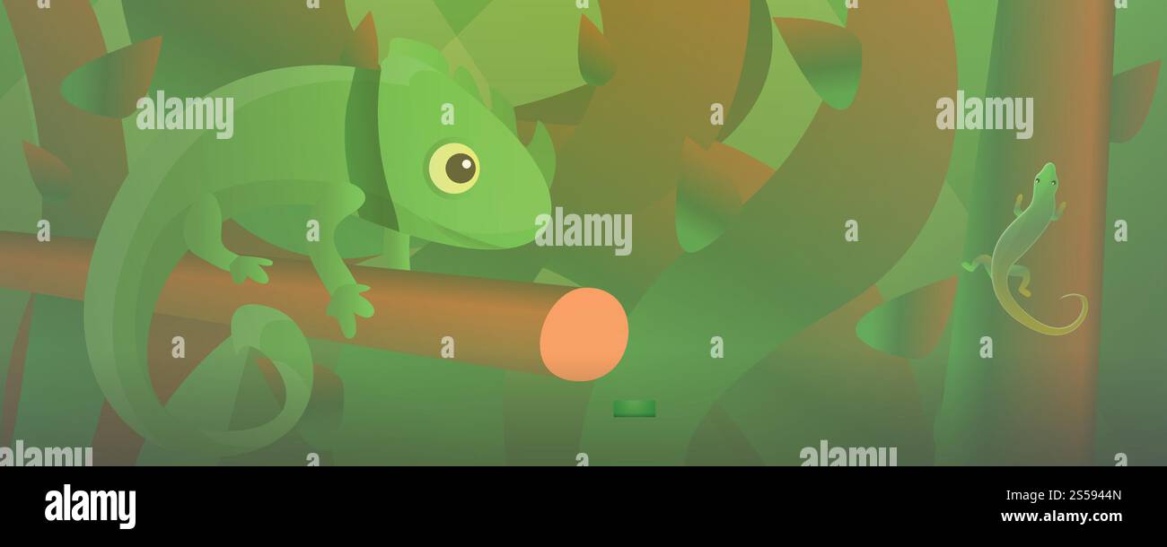 Tropical chameleon concept banner. Cartoon illustration of tropical ...