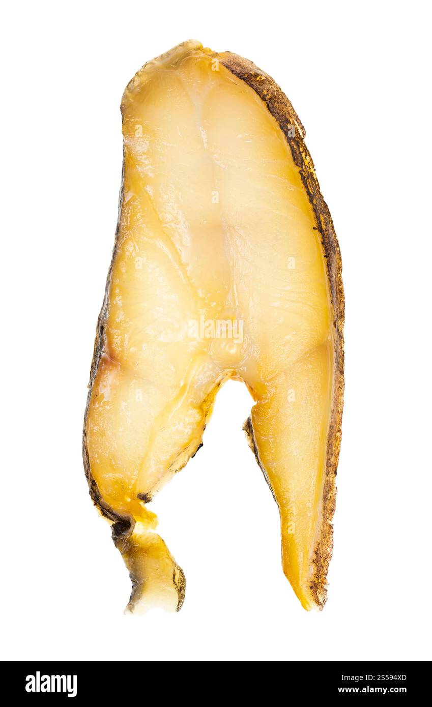 slice of cold-smoked halibut fish isolated on white background Stock ...