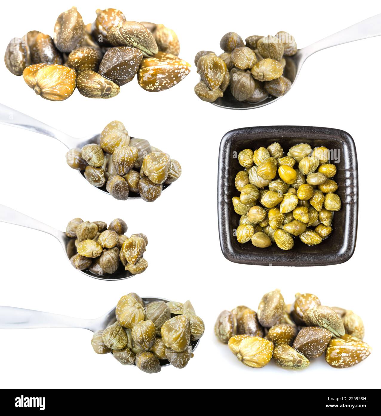 set of various pickled capers isolated on white background Stock Photo ...