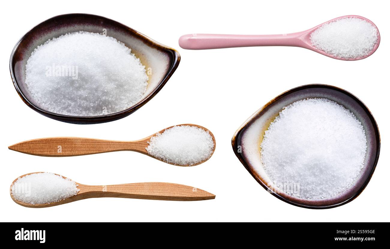 set of various crystalline fructose isolated on white background Stock ...