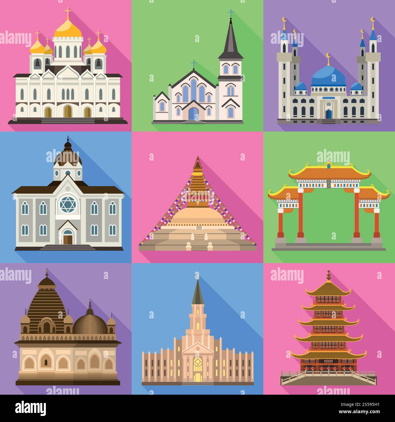 Temple icons set. Flat set of temple vector icons for web design ...