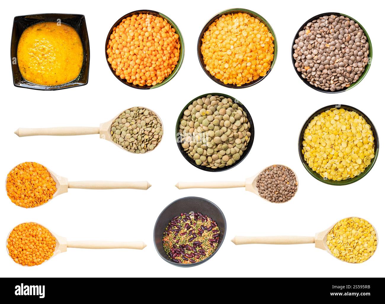 set of various lentils isolated on white background Stock Photo - Alamy