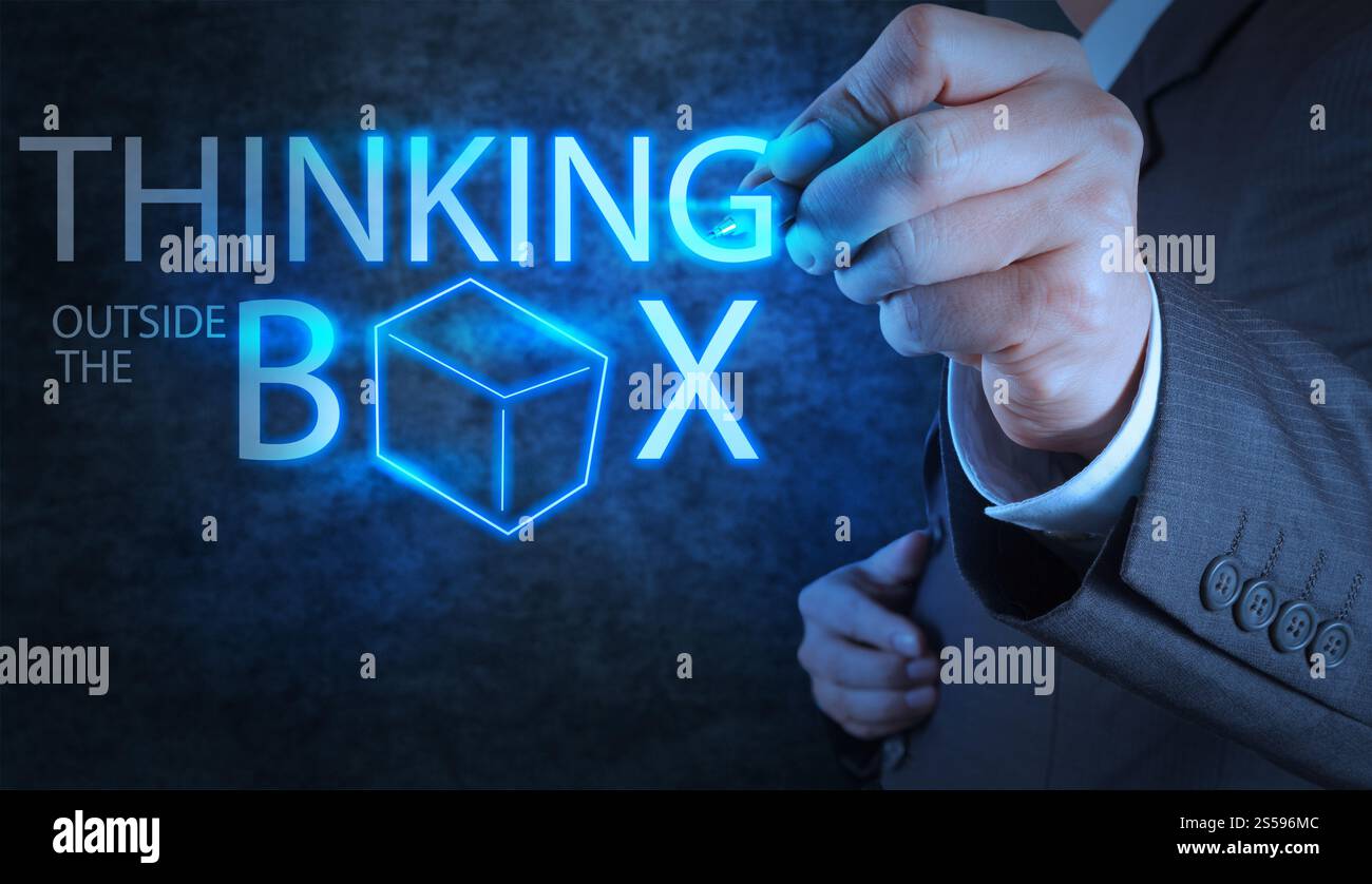 businessman hand draw thinking outside the box as concept Stock Photo ...