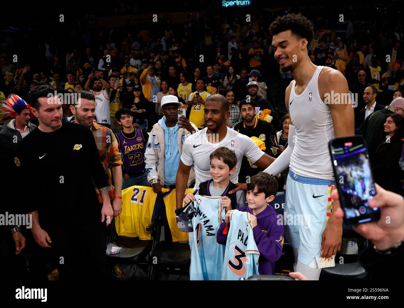 San Antonio Spurs center Victor Wembanyama and guard Chris Paul pose ...