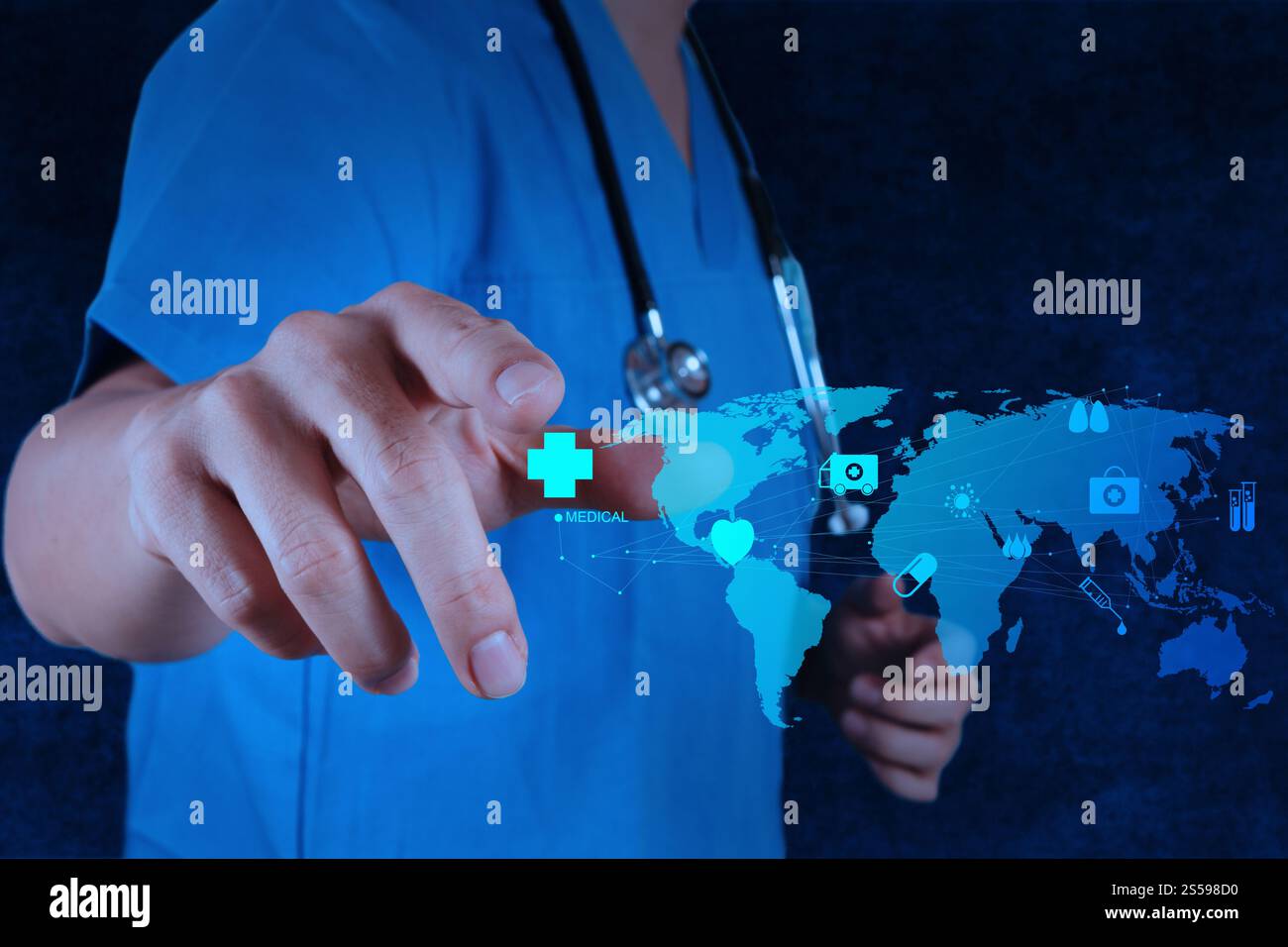 Medicine doctor working with modern computer interface as medical ...