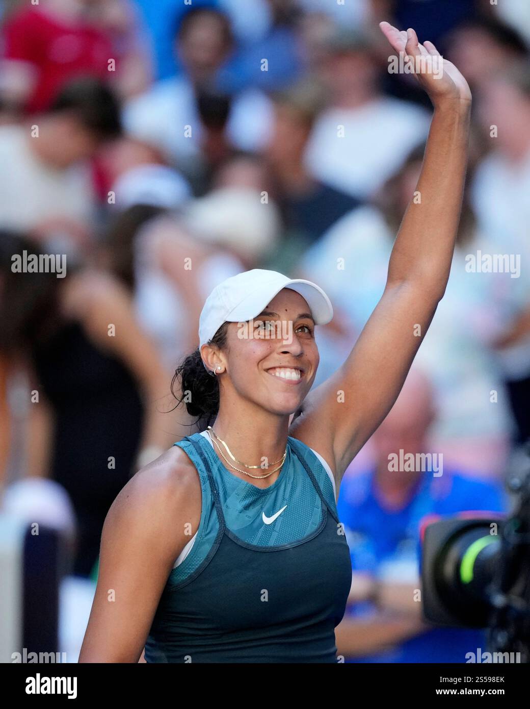 Madison Keys of the U.S. waves after defeating compatriot Ann Li in ...