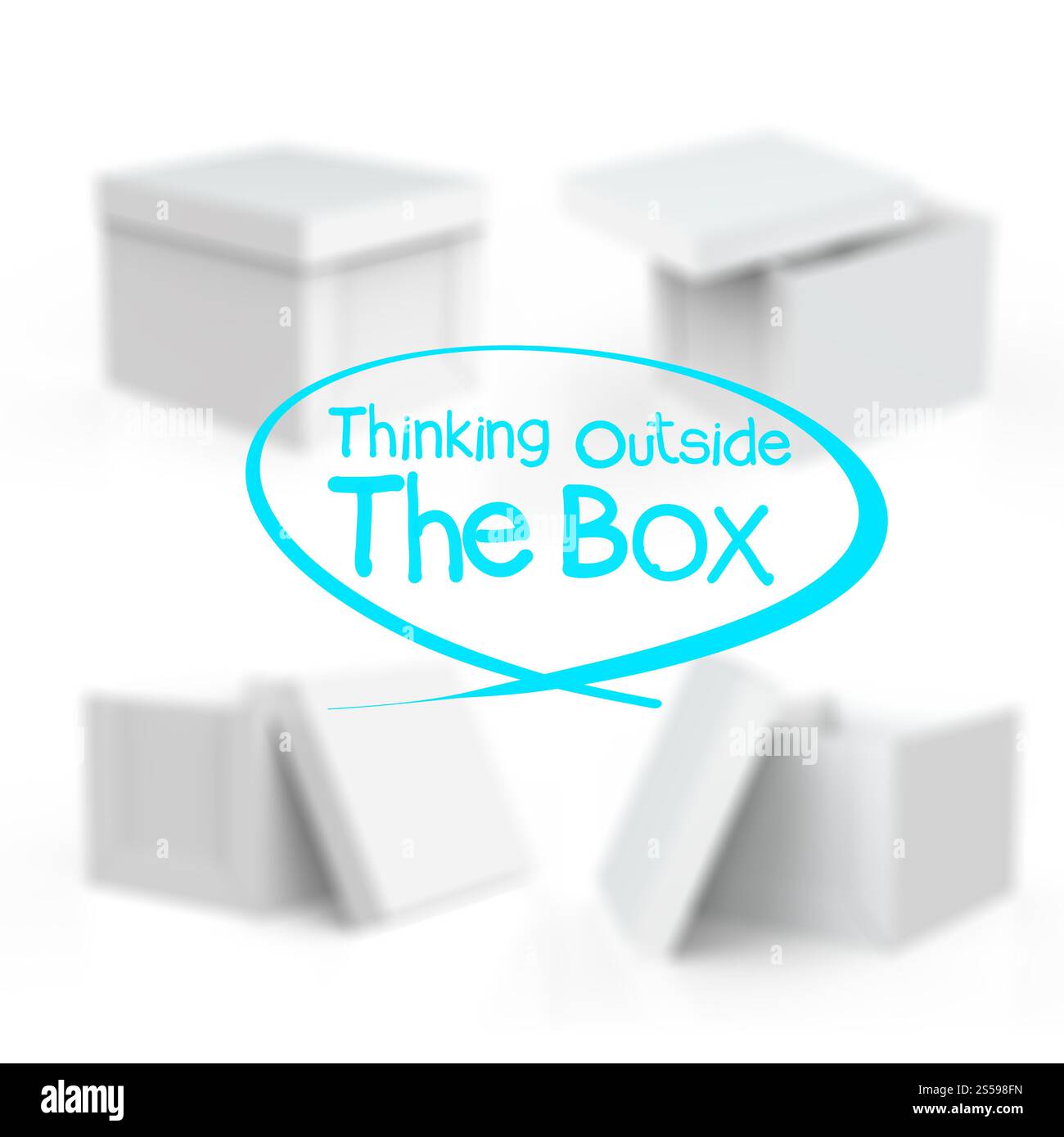 thinking outside the box and blank boxes on white background Stock ...