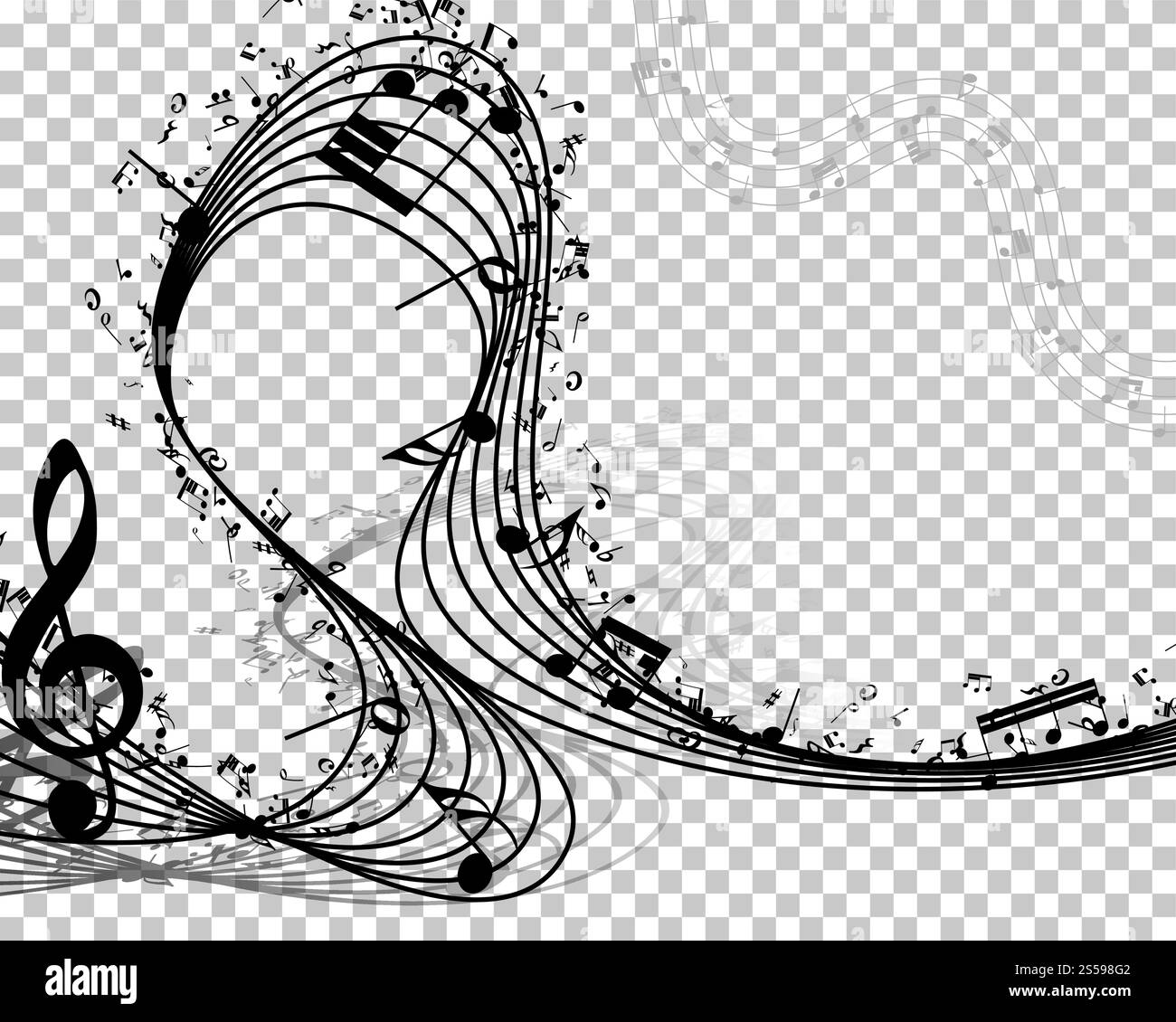 Musical Notes Background. Transparency Grid Design. Vector Illustration ...