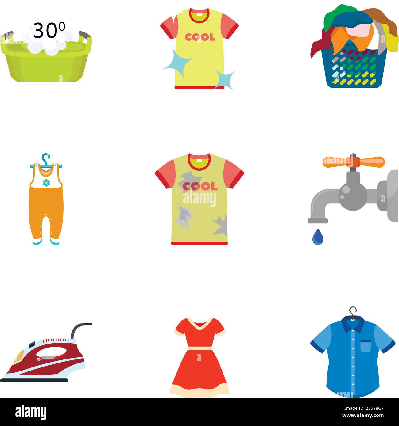 Home washing icon set. Flat set of 9 home washing vector icons for web ...