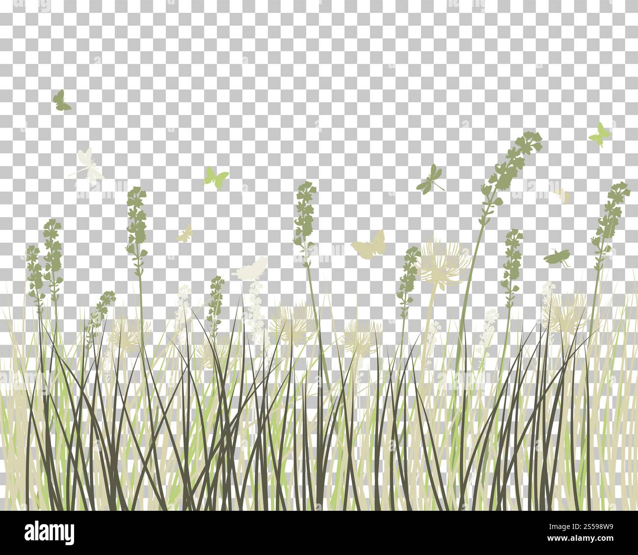 Summer Meadow Background. Transparency Grid Design. Vector Illustration ...