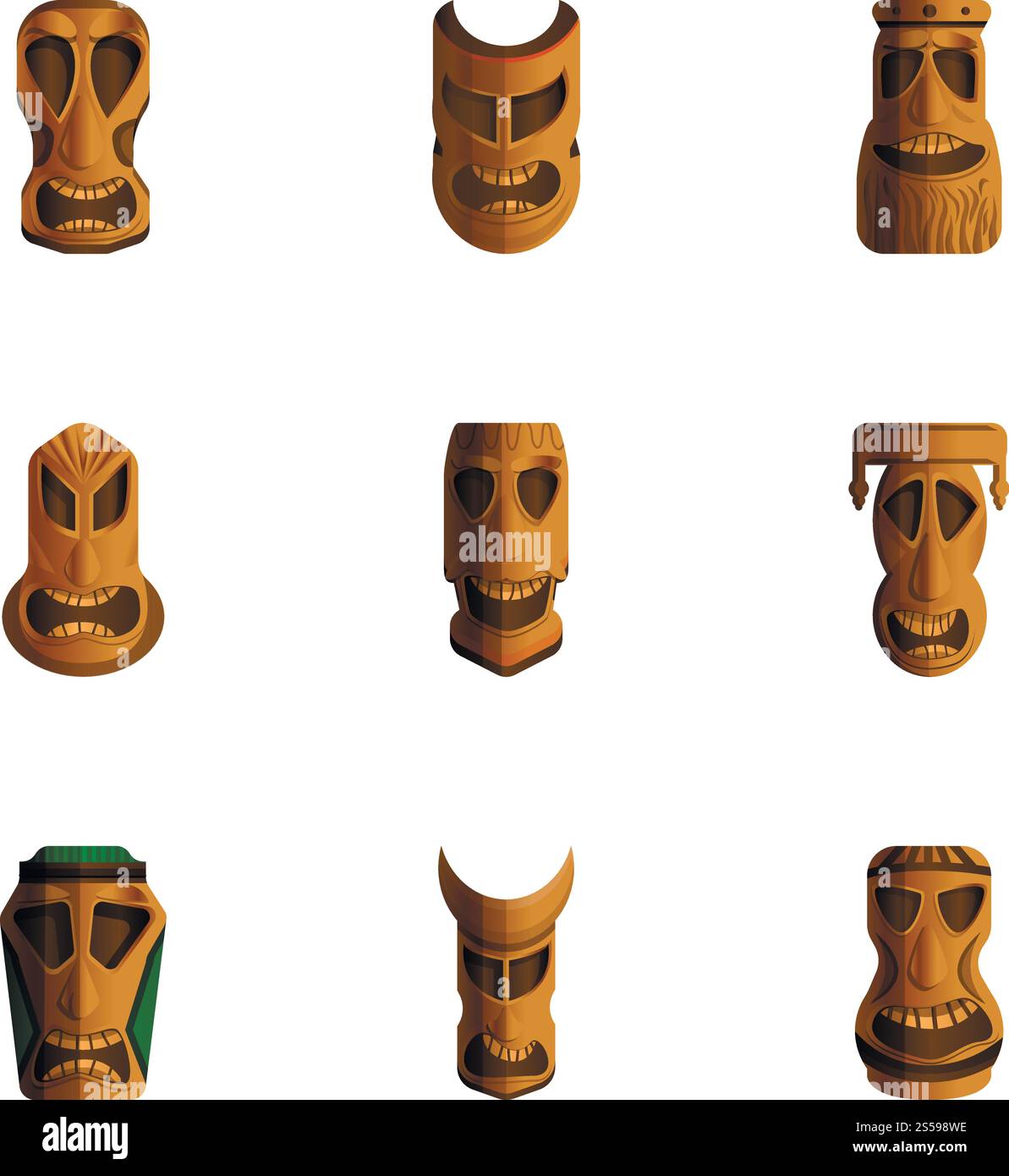 Tiki idols icon set. Cartoon set of 9 tiki idols vector icons for web ...