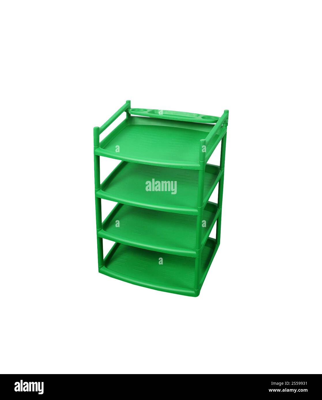 Green plastic shelves isolated on white. Green plastic shelves Stock ...